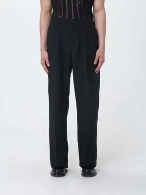 LANEUS Laneus Linen Wide Leg Trousers Black