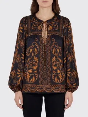 Farm Rio Printed Blouse With Tie Neck And Bishop Sleeves