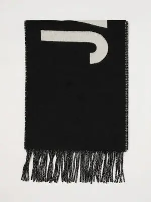 Jacquemus Virgin Wool Scarf With Lettering Logo And Fringed Edges Black