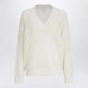 Brunello Cucinelli Cashmere Mesh Knit Sweater - White