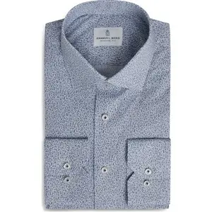 EMANUEL BERG Modern Fit Floral Stretch Cotton Poplin Dress Shirt Medium Blue