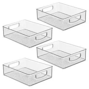 LINUS Plastic Stackable Pantry Bin With Handles, Set Of 4 - Clear