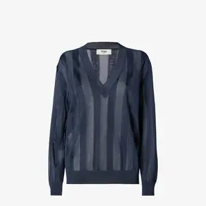 Fendi Striped Silk And Cotton Jumper - Blue
