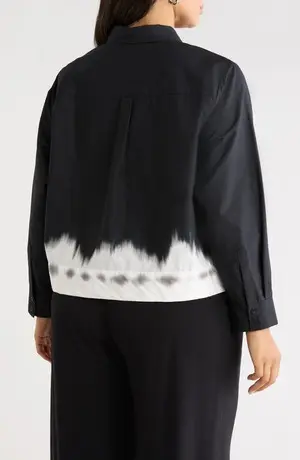 Halogen Stripe Crop Cotton Poplin Button-up Shirt - Rich Black