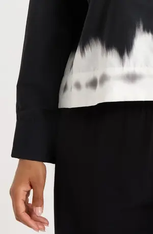 Halogen Stripe Crop Cotton Poplin Button-up Shirt - Rich Black