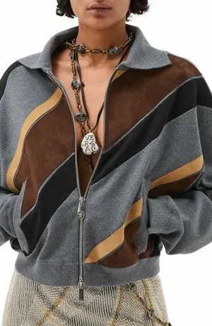 Versace Leather Stripe Knit Jacket