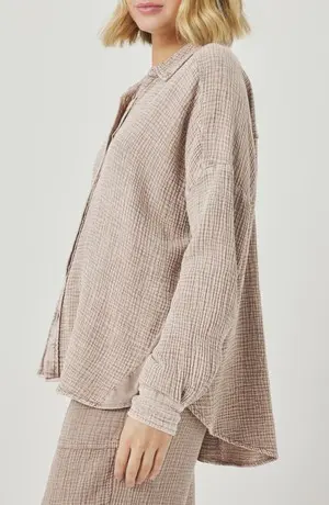 Splendid Ava Cotton Gauze Button-up Shirt - Light Wicker Brown