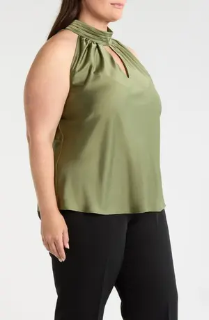 TAHARI ASL Sleeveless Mock Neck Top - Agave