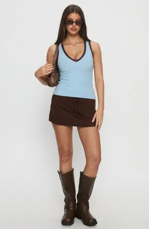 Princess Polly Baseline V-neck Rib Tank - Blue/brown