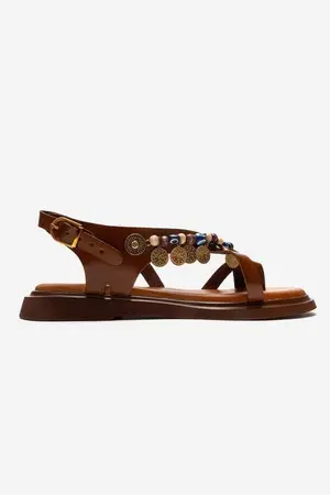 FOREVER & ALWAYS SHOES Hush Beaded Leather Sandal - Cognac