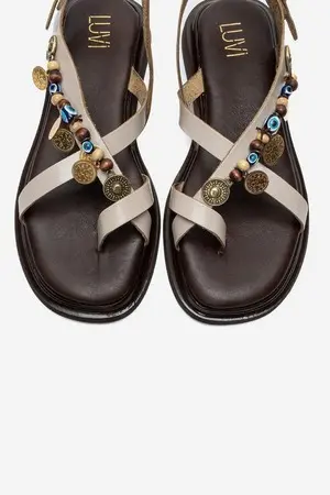 FOREVER & ALWAYS SHOES Hush Beaded Leather Sandal - Cream