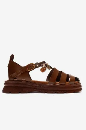 FOREVER & ALWAYS SHOES Solis Leather Beaded Sandal - Cognac