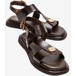 FOREVER & ALWAYS SHOES Leather Buckle Sandal - Brown