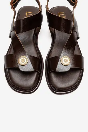 FOREVER & ALWAYS SHOES Leather Buckle Sandal - Brown