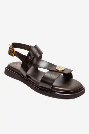 FOREVER & ALWAYS SHOES Leather Buckle Sandal - Brown