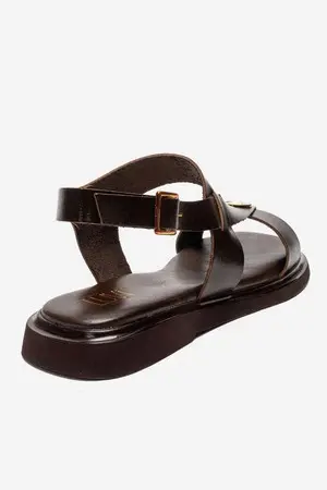 FOREVER & ALWAYS SHOES Leather Buckle Sandal - Brown