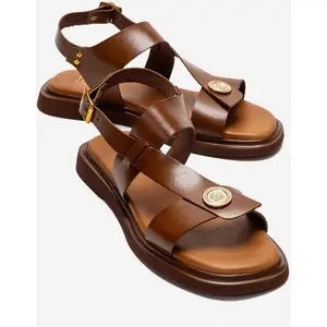 FOREVER & ALWAYS SHOES Leather Buckle Sandal - Cognac