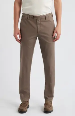 Canali Flat Front Stretch Cotton Blend Gabardine Chinos