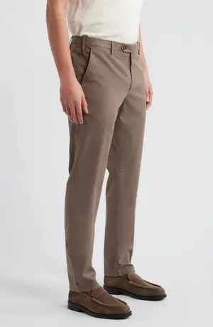 Canali Flat Front Stretch Cotton Blend Gabardine Chinos