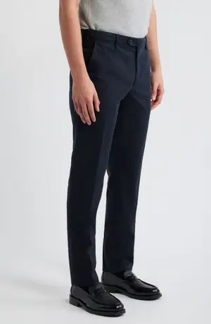 Canali Flat Front Stretch Cotton Blend Gabardine Chinos - Navy