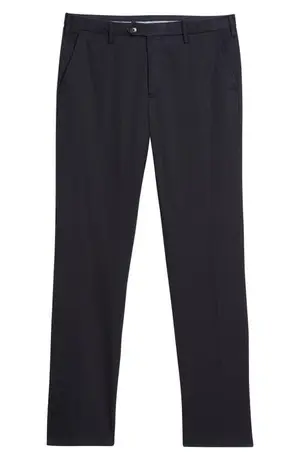 Canali Flat Front Stretch Cotton Blend Gabardine Chinos - Navy