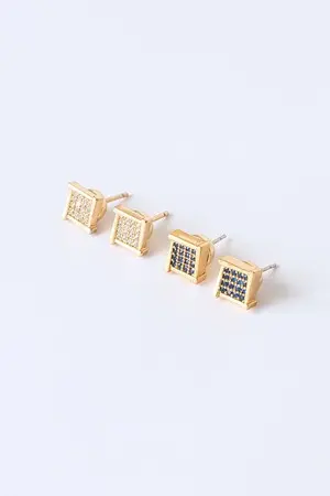 CLASSICHARMS Atlas Crystal Square Stud Earrings - Silver/blue