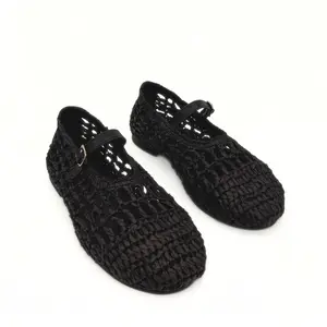 AMIE RAFA Elaina Raffia Mary Janes - Black