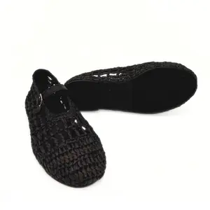 AMIE RAFA Elaina Raffia Mary Janes - Black