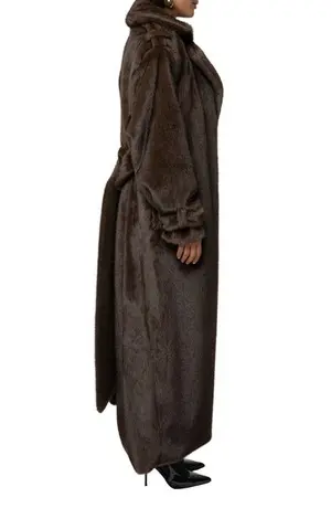 JLUXLABEL Uptown Belted Faux Fur Longline Coat