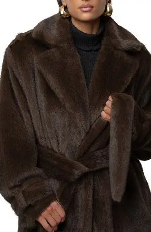 JLUXLABEL Uptown Belted Faux Fur Longline Coat