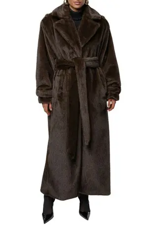 JLUXLABEL Uptown Belted Faux Fur Longline Coat