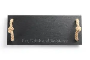 UBER APPLIANCE Rectangular Slate Stone Serving Tray With Jute Rope Handles - Black