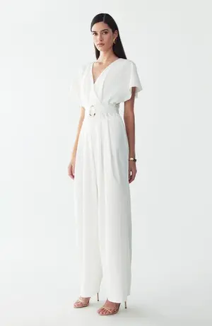 BWLDR Zarah Belted Wide Leg Jumpsuit - White