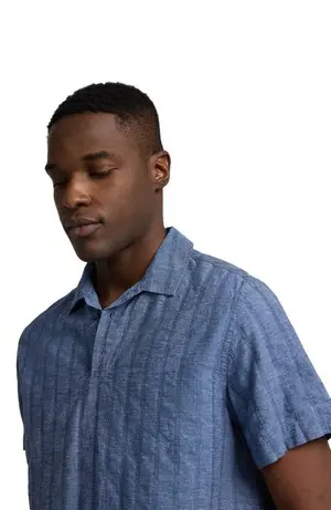 Onia Cotton Linen Pop Over Polo Tee - Navy