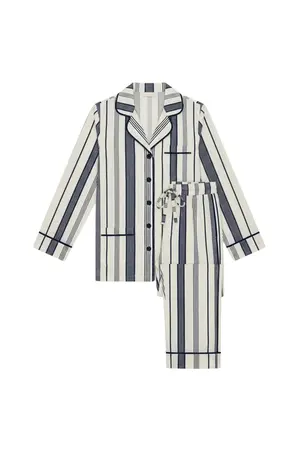 KIP Luxe Stretch Cotton Striped Pajama Set - Midnight Blue