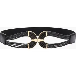 LASCANA Braided Faux Leather Waist Belt With Symmetrical Buckle - Black