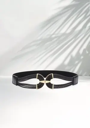 LASCANA Braided Faux Leather Waist Belt With Symmetrical Buckle - Black