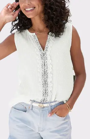 LASCANA Lace Trim Sleeveless Blouse