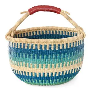 AFRICAN MODERN Patterned Bolga Basket - Blue