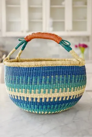AFRICAN MODERN Patterned Bolga Basket - Blue