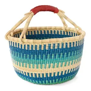 AFRICAN MODERN Patterned Bolga Basket - Blue