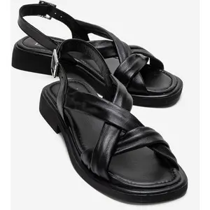 FOREVER & ALWAYS SHOES Crisscross Strap Leather Sandal - Black