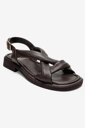 FOREVER & ALWAYS SHOES Crisscross Strap Leather Sandal - Brown