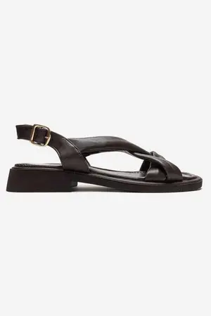 FOREVER & ALWAYS SHOES Crisscross Strap Leather Sandal - Brown