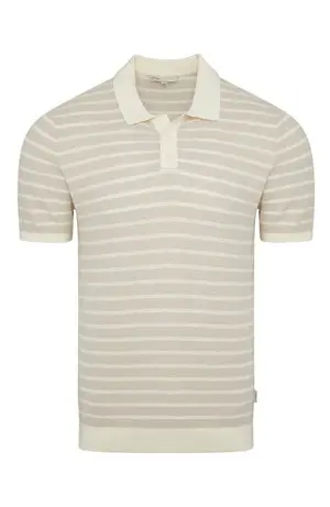 Onia Cotton Textured Knit Polo Tee - Stone/egret