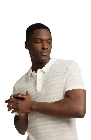 Onia Cotton Textured Knit Polo Tee - Stone/egret