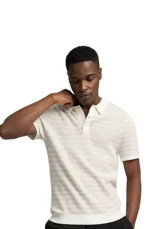Onia Cotton Textured Knit Polo Tee - Stone/egret