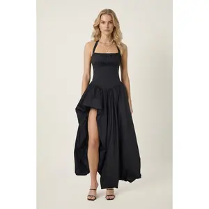 MODENAIRE Halter Neck Corset Maxi Dress - Black