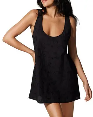 Kiki De Montparnasse Simone Cotton Eyelet Mini Scoop Neck Dress - Black