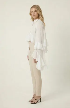 MODENAIRE Sheer Ruffle Sleeve Blouse - White